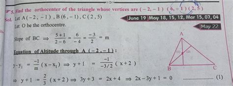 5 find the orthocenter of the triangle whose vertices are −2 −1 6 −1