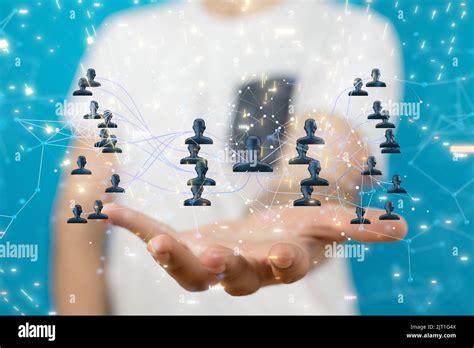 3d rendering of networking human icons floating in air with hand