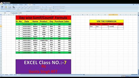Excel Me Day Wise Sumif Or Countif Ka Formula Sikhe Bahut Hi Asan Tarika Se Savita Singhkft