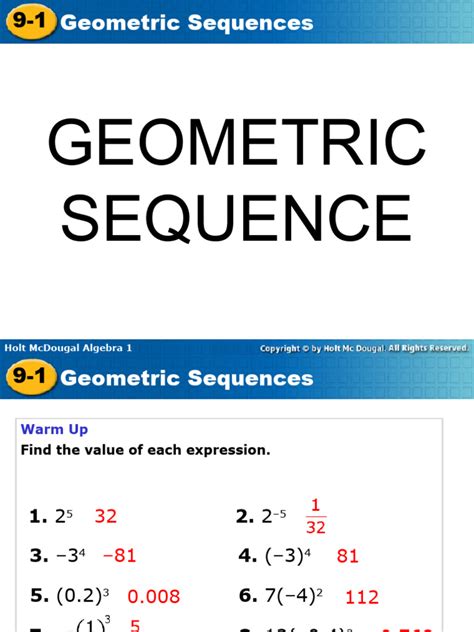9 1 Geometric Sequences Pdf Sequence Geometry