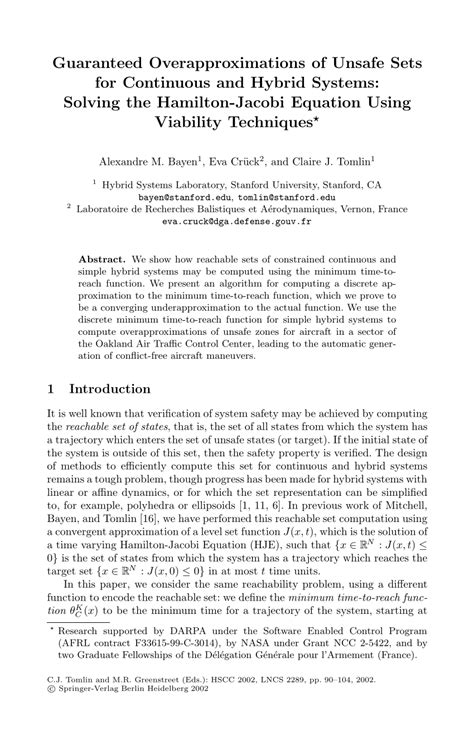 Pdf Guaranteed Overapproximations Of Unsafe Sets For Continuous And Hybrid Systems Solving