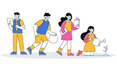 사람들의 활동 평면 벡터 일러스트 레이 션 프리미엄 벡터