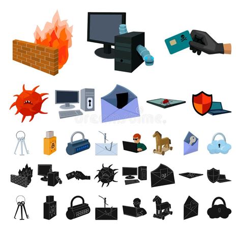 Hacker And Hacking Cartoon Black Icons In Set Collection For Design Hacker And Equipment