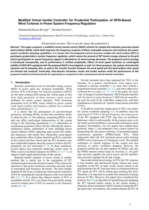 Pdf Modified Virtual Inertial Controller For Prudential Participation