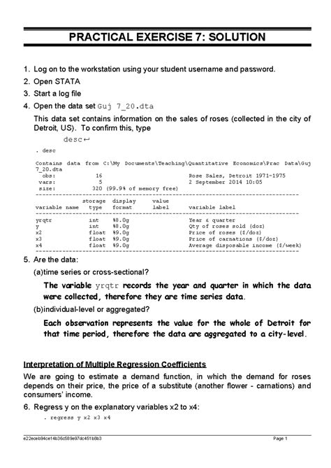 Prac 7 Multiple Regression Testing Solution Practical Exercise 7 Solution 1 Log On To The