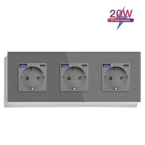 Розетка электрическая 3 поста с Usb/Type-C АC, быстрая зарядка 20W ...