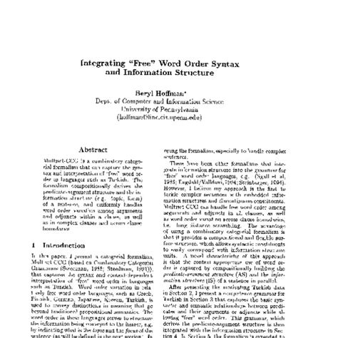 Integrating Free” Word Order Syntax And Information Structure Acl