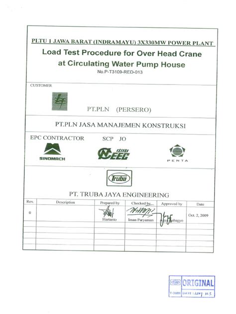 P T3109 Red 013 Rev0 Load Test Procedure For Over Head Crane At