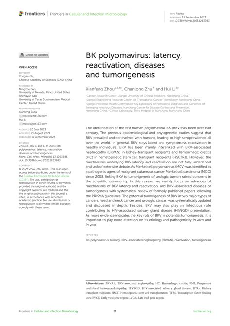 pdf bk polyomavirus latency reactivation diseases and tumorigenesis