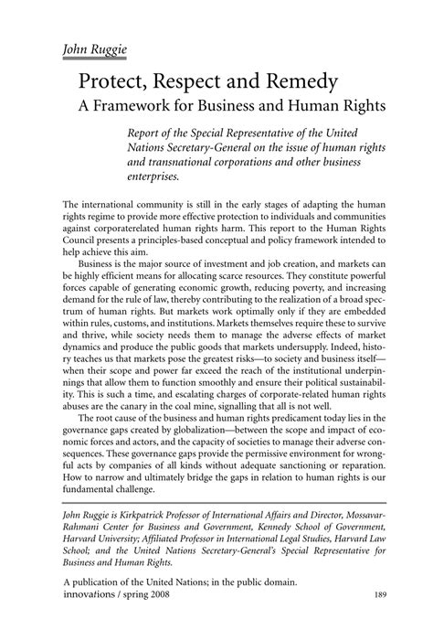 Pdf Protect Respect And Remedy A Framework For Business And Human Rights