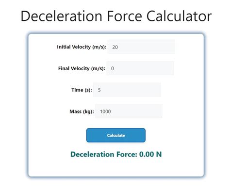 Deceleration Force Calculator Savvy Calculator