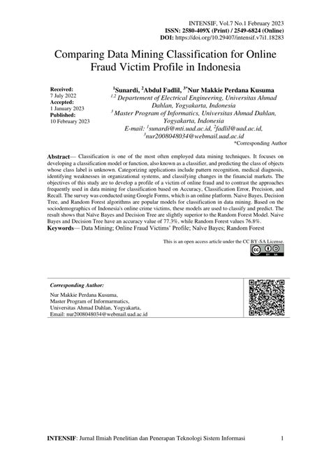 Pdf Comparing Data Mining Classification For Online Fraud Victim Profile In Indonesia