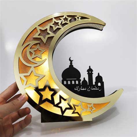 Wooden Eid Mubarak Mirror Golden Moon Castle Hollo Vicedeal