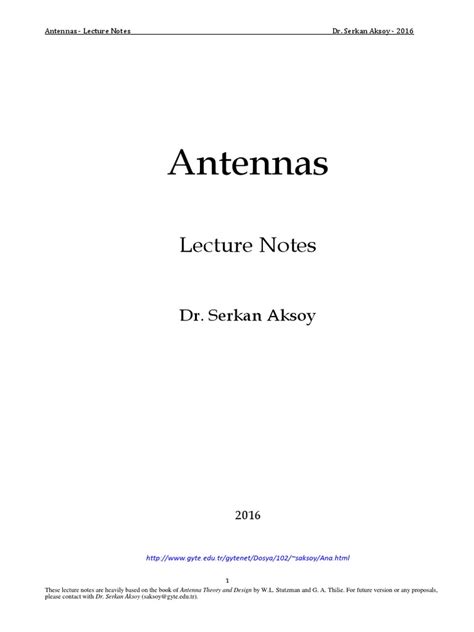 Antennas Lecture Notes Summary Pdf Antenna Radio Broadcast
