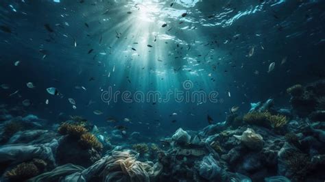 Bottle Plastic Pollution In Ocean Underwater Shine With Garbage