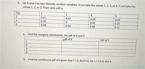 Solved 6 Let X And Y Be Two Discrete Random Variables X
