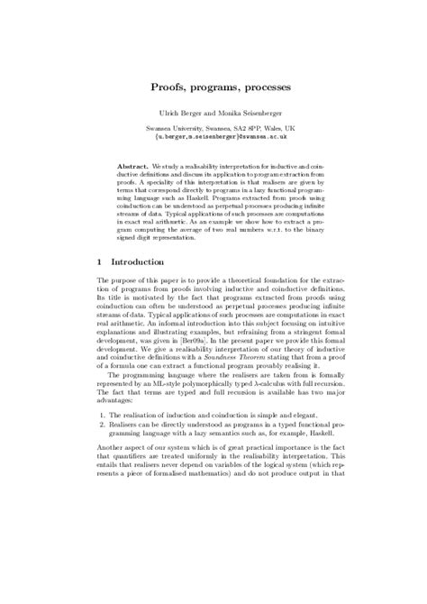 Pdf Proofs Programs Processes