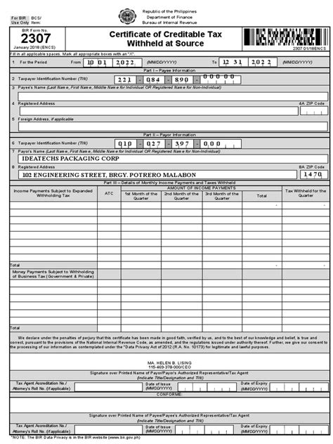 2307 Blank Form Pdf