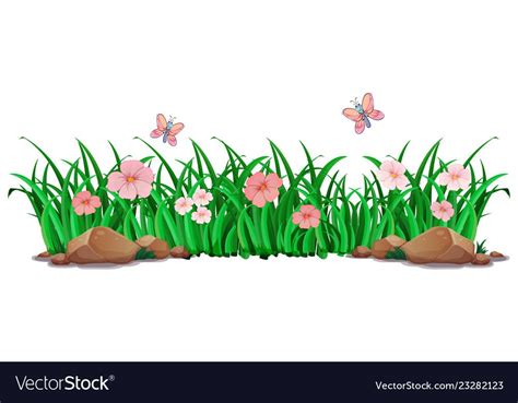 Flower And Grass Decor Vector Image
