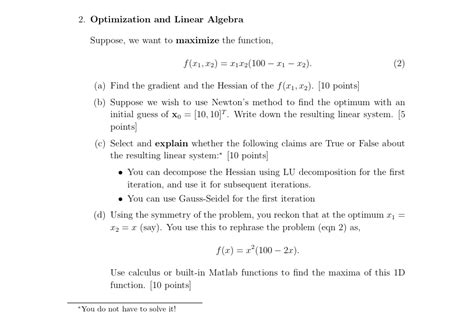 Solved Optimization And Linear Algebra Suppose We Want Chegg Com
