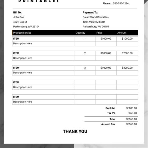 Editable PDF Word Google Docs Google Sheets Template Simple Invoice Template Customizable
