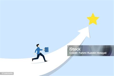 비즈니스 기회 개념입니다 별을 향해 손을 뻗는 기업가 비즈니스 및 경력 성장의 성공의 상징 비즈니스 목표를 달성하기 위한 성공 또는 열망으로 가는 길 벡터 그림입니다