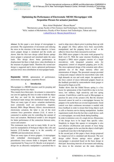 Pdf Optimizing The Performance Of Electrostatic Mems Microgripper