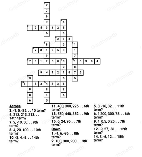 Geometric Sequence Crossword Puzzle Copy The Puzz Gauthmath