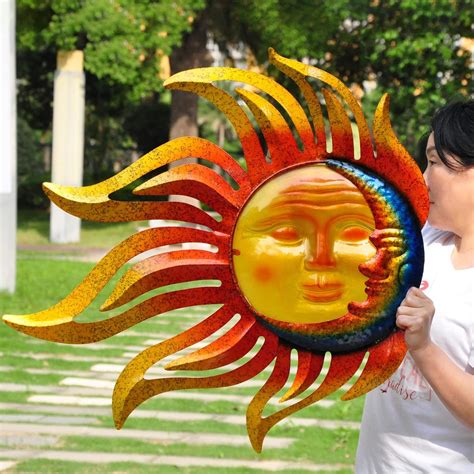 Tuokiuhn Large Sun Metal Outdoor Wall Art Decor Metal Sun
