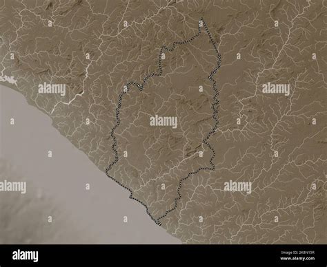 River Cess County Of Liberia Elevation Map Colored In Sepia Tones With Lakes And Rivers Stock
