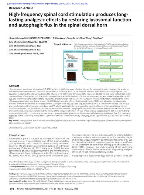 Pdf High Frequency Spinal Cord Stimulation Produces Long Lasting Analgesic Effects By