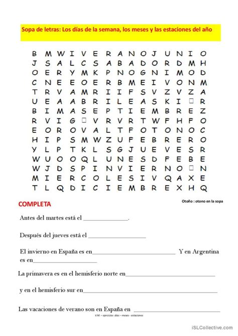 Hojas De Trabajo Sobre Las Estaciones Para La Escuela Secundaria