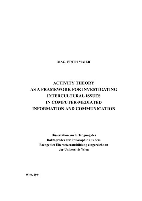 Pdf Activity Theory As A Framework For Investigating Intercultural Issues In Computer Mediated