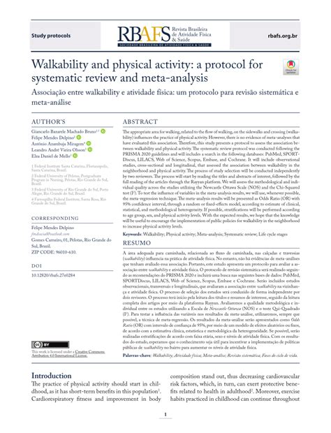 Pdf Walkability And Physical Activity A Protocol For Systematic