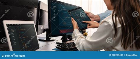 programmer and software engineer working in tech develop company trailblazing stock image