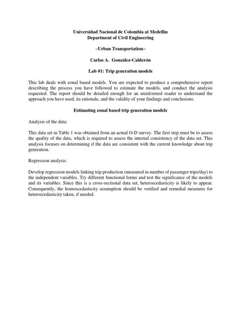 Trip Generation Lab Pdf Heteroscedasticity Regression Analysis