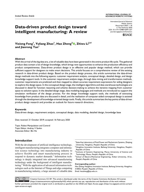 Pdf Data Driven Product Design Toward Intelligent Manufacturing A Review