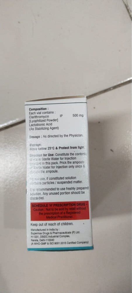 500mg Clarithromycin Infusion Bp For To Treat Bacterial Infection At
