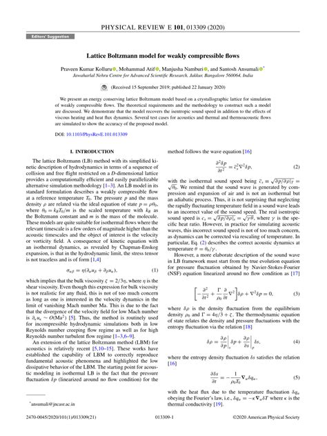 Pdf Lattice Boltzmann Model For Weakly Compressible Flows
