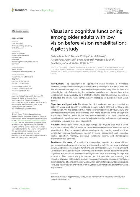 Pdf Visual And Cognitive Functioning Among Older Adults With Low