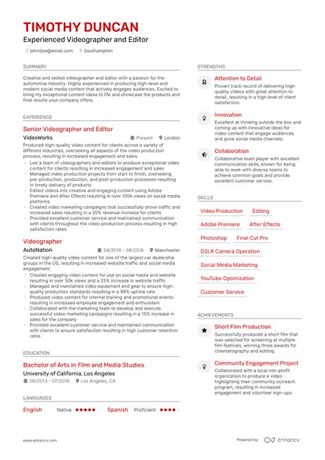 Videographer Cv Examples For
