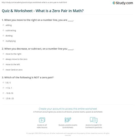 Quiz And Worksheet What Is A Zero Pair In Math