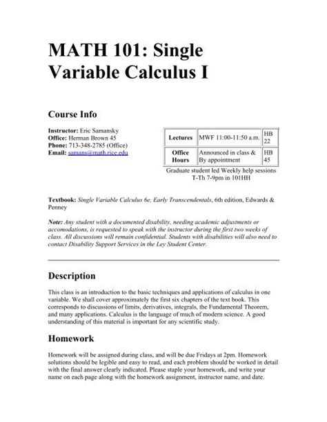MATH Single Variable Calculus I Department Of Mathematics