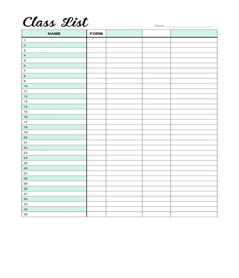 20 Free Class Student Roster Templates Word Excel Pdf American