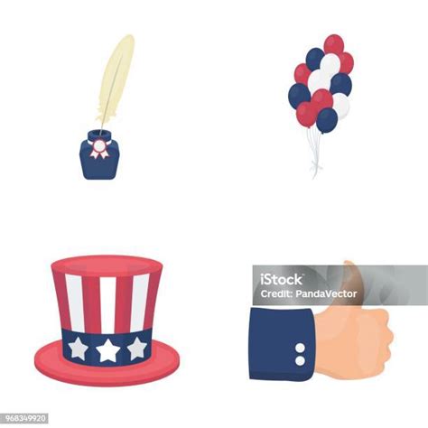 풍선 잉크병 펜 엉클 샘 모자 애국의 날 만화 스타일 벡터 기호 재고 일러스트 웹에서 컬렉션 아이콘을 설정합니다 벡터에 대한 스톡 벡터 아트 및 기타 이미지 Istock
