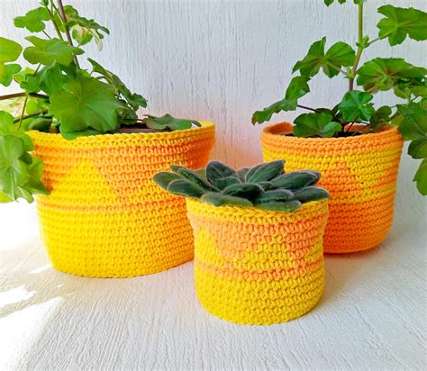 Crochet Plant Pot Cover Pattern 3 Sizes Jacquard Crochet Pat Inspire
