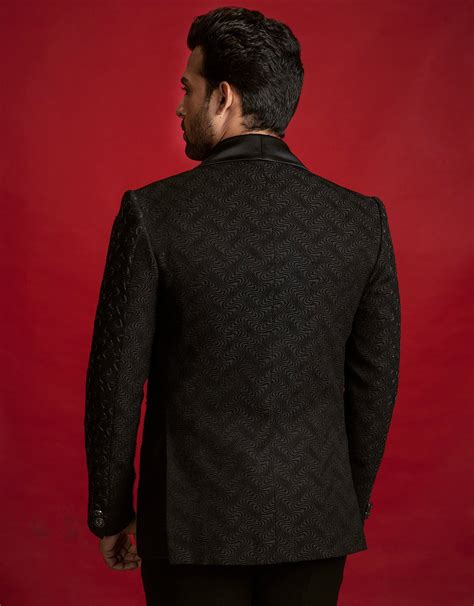 Black Jacquard Embroidered Suit