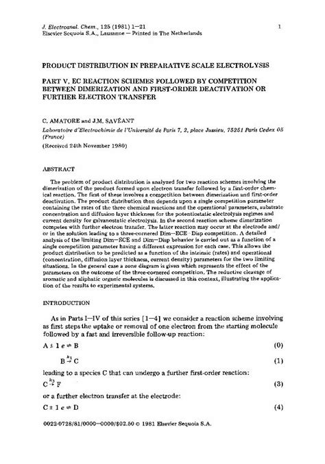 Pdf Product Distribution In Preparative Scale Electrolysis Part V