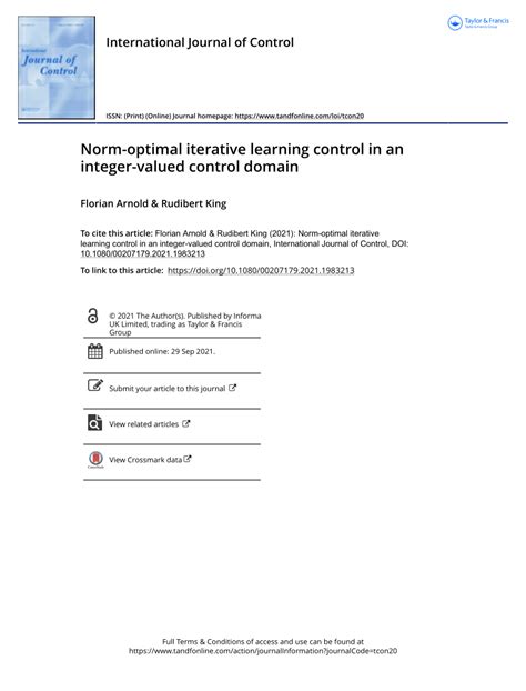 Pdf Norm Optimal Iterative Learning Control In An Integer Valued