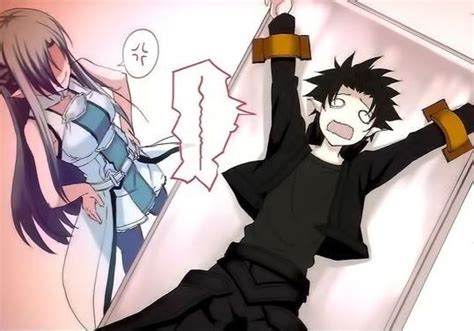 Two Anime Characters Are Hanging Out In Front Of A Wall With Their Hands Up To The Ceiling